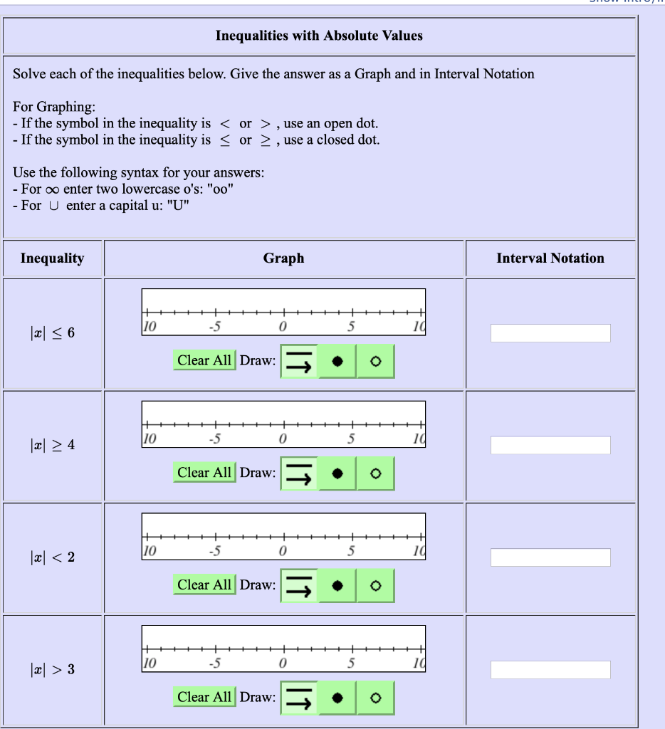 Solved Solve each of the inequalities below. Give the answer | Chegg.com