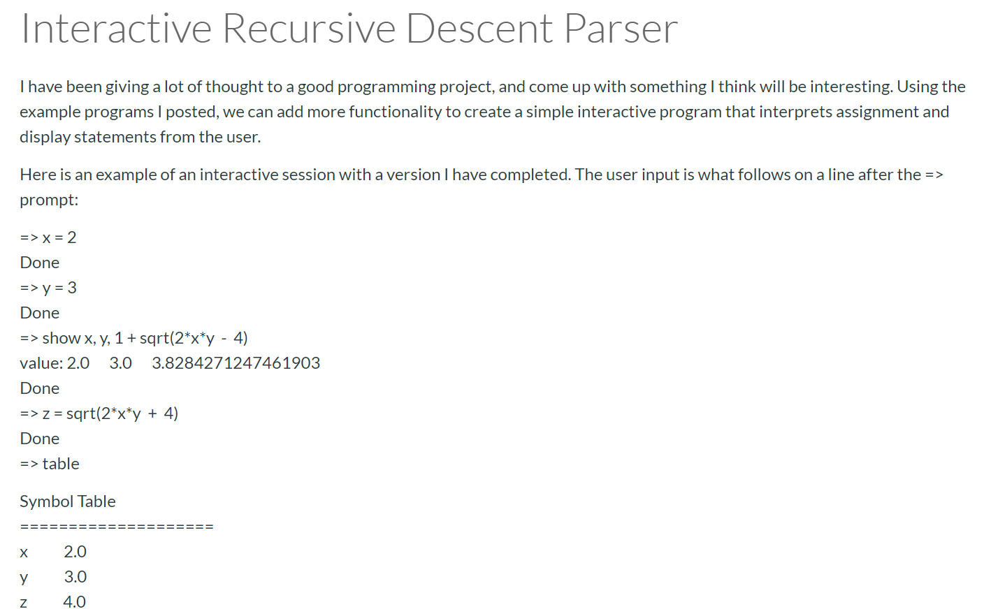 Interactive Recursive Descent Parser I have been | Chegg.com