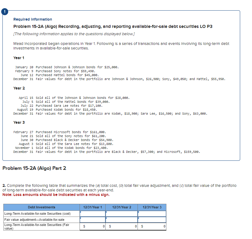 Solved Required Information Problem 15-2A (Algo) Recording, | Chegg.com