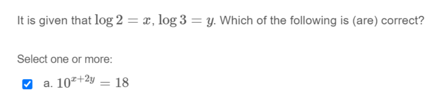 Solved It is given that log2=x,log3=y. Which of the | Chegg.com