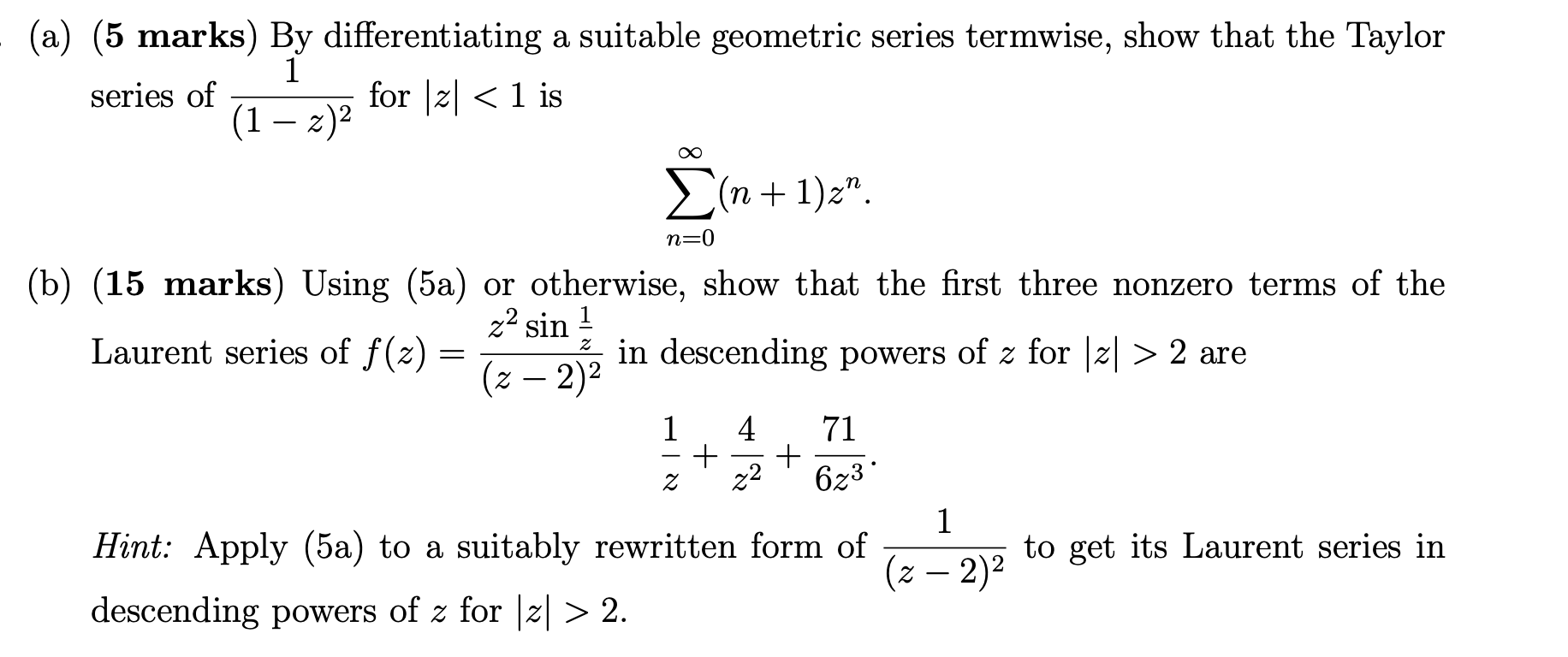 Solved (a) (5 marks) By differentiating a suitable geometric | Chegg.com