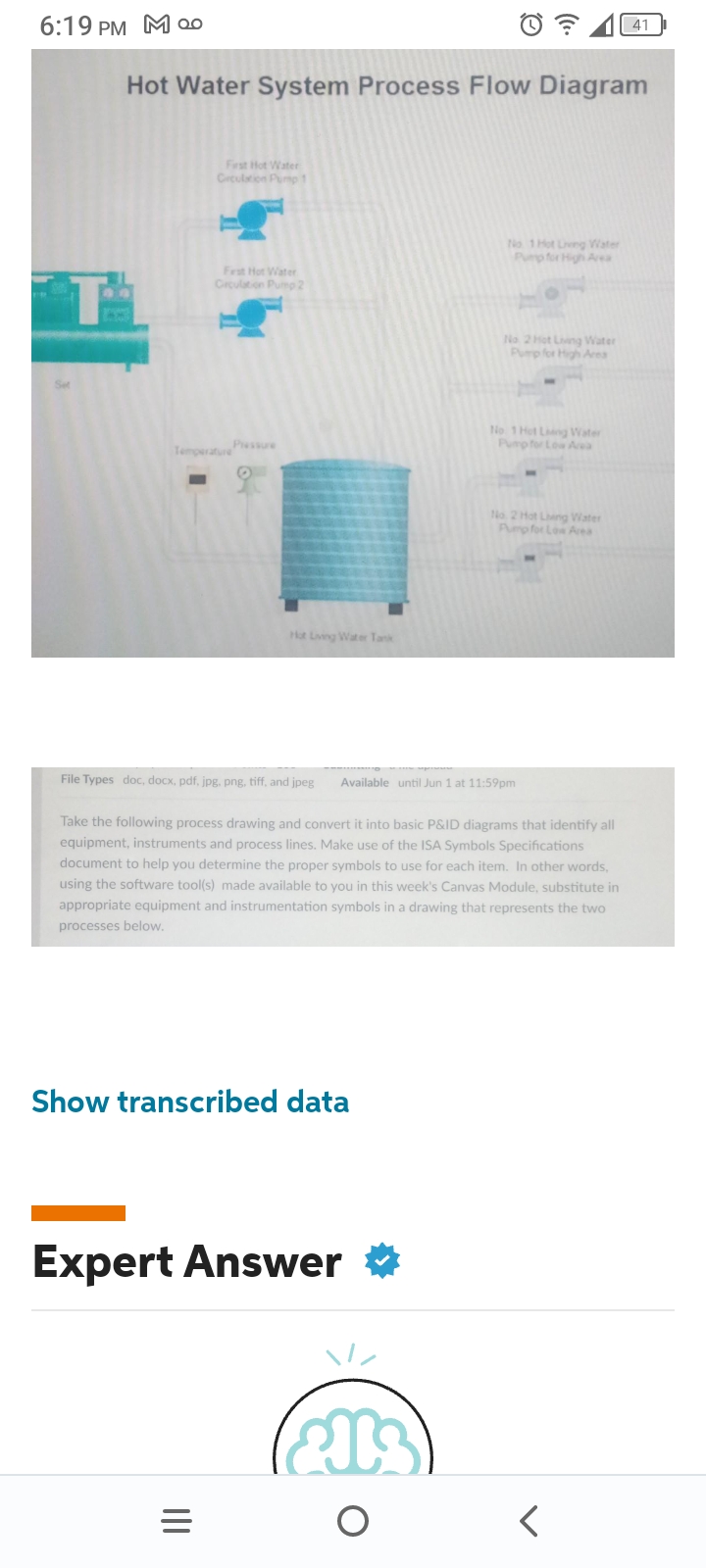 Solved Hot Water System Process Flow Diagram File Types doc, | Chegg.com