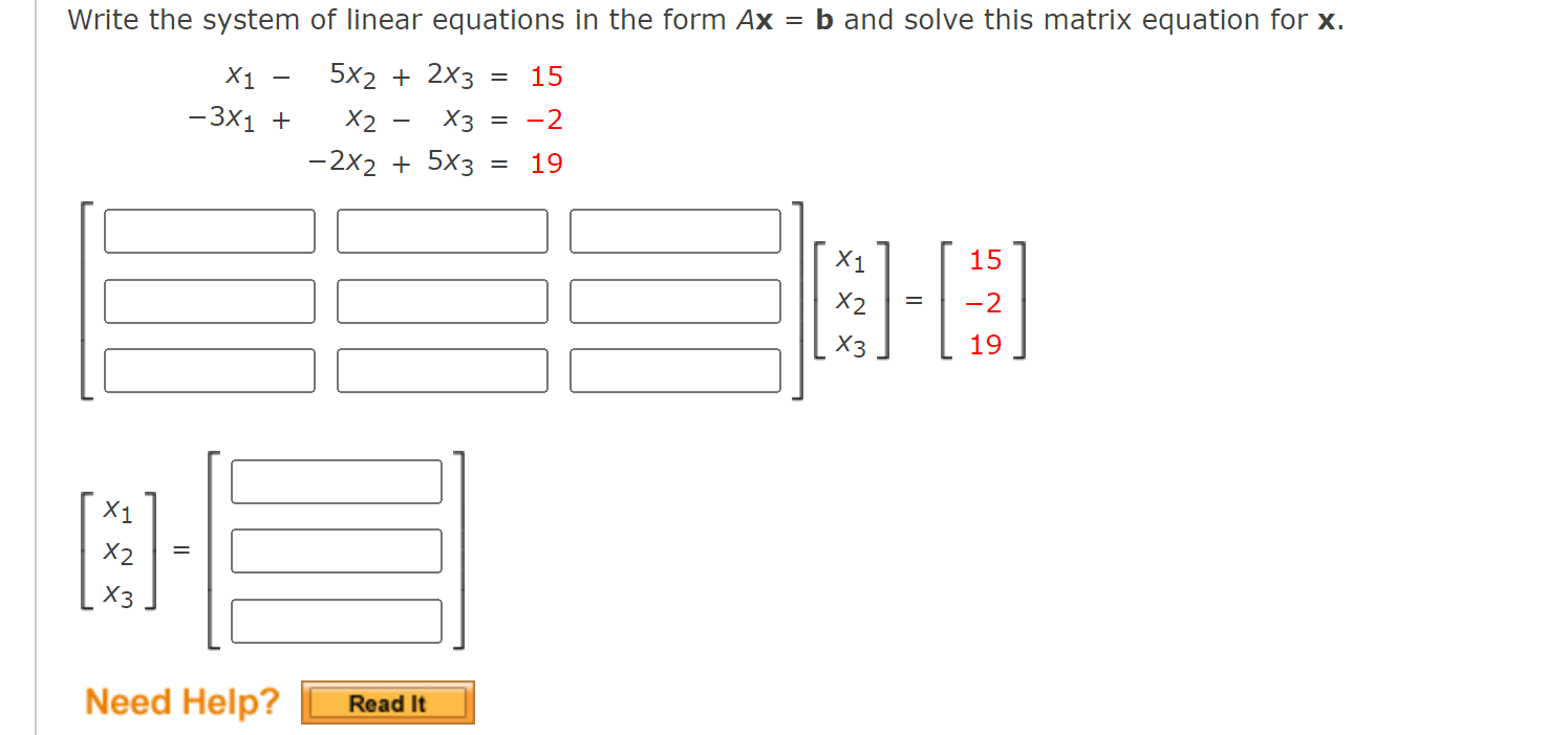 Solved Write the system of linear equations in the form Ax=b | Chegg.com