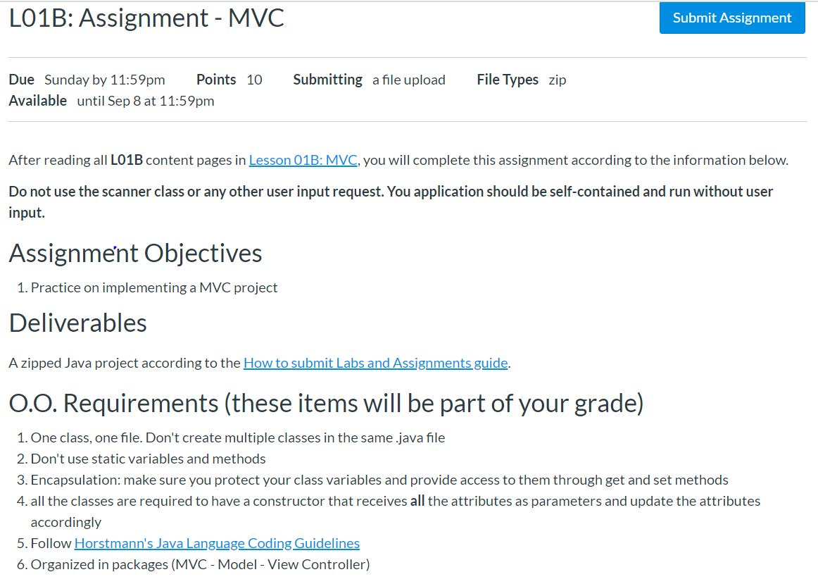 LO1B: Assignment - MVC Submit Assignment Submitting a | Chegg.com
