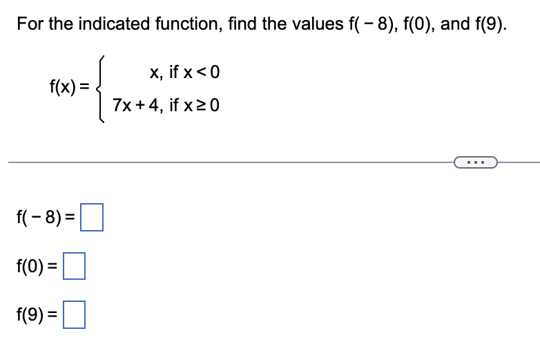Solved For the indicated function, find the values | Chegg.com