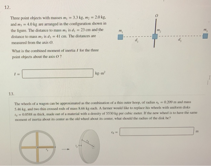 Solved 12. 0 Three point objects with masses mi = 3.3 kg, m: | Chegg.com