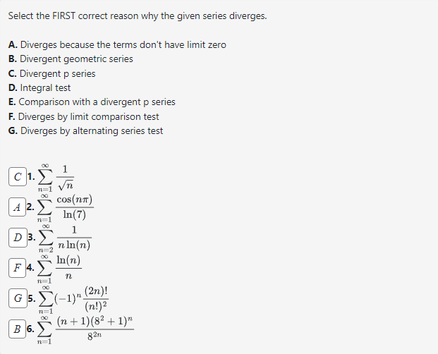 Solved Select the FIRST correct reason why the given series | Chegg.com