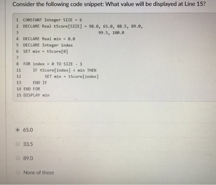 Solved Consider the following code snippet: What value will | Chegg.com