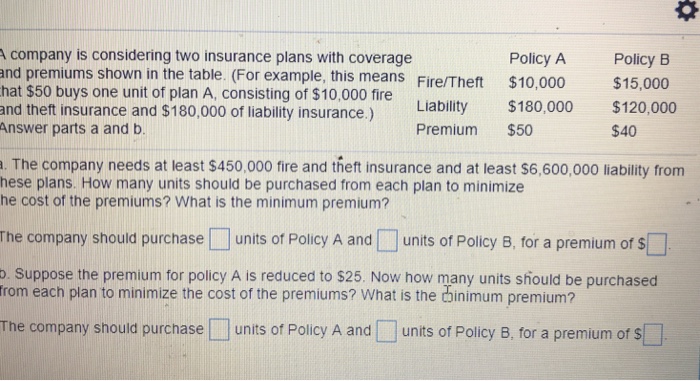 Solved A company is considering two insurance plans with | Chegg.com