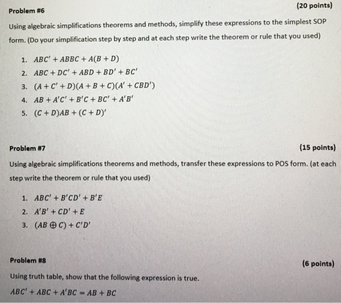 Solved (20 points) Problem #6 Using algebraic | Chegg.com