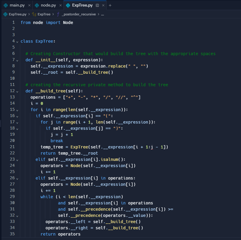 Solved in.py ⊟×2 node.py ×2 ExpTree.py ×+ n.py > ε8 main > | Chegg.com
