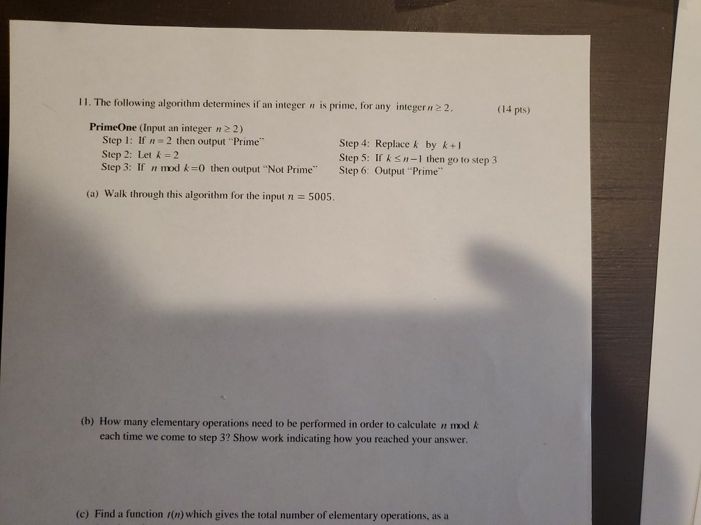 Solved 11. The following algorithm determines if an integer | Chegg.com
