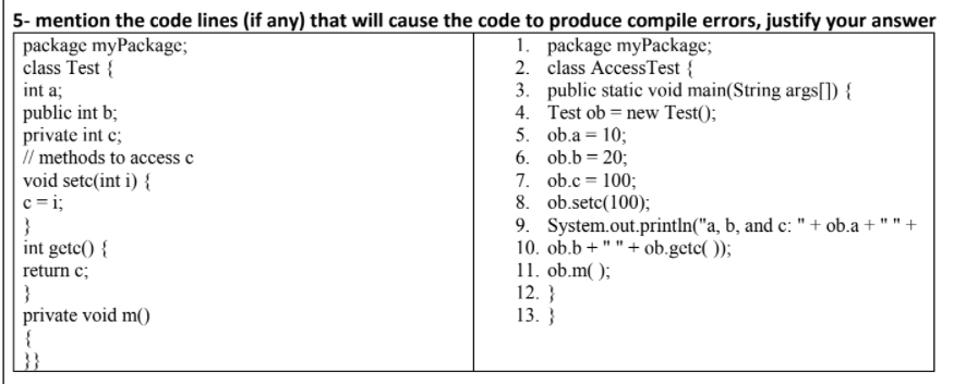 Solved int a; 5- mention the code lines (if any) that will | Chegg.com