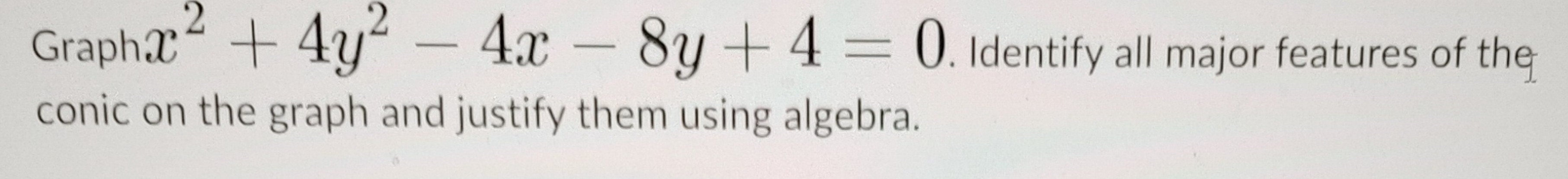 Solved Graph x2+4y2-4x-8y+4=0. ﻿Identify all major features | Chegg.com