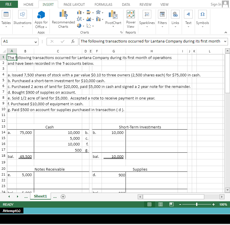Solved FILE HOME INSERT PAGE LAYOUT FORMULAS DATA REVIEW | Chegg.com