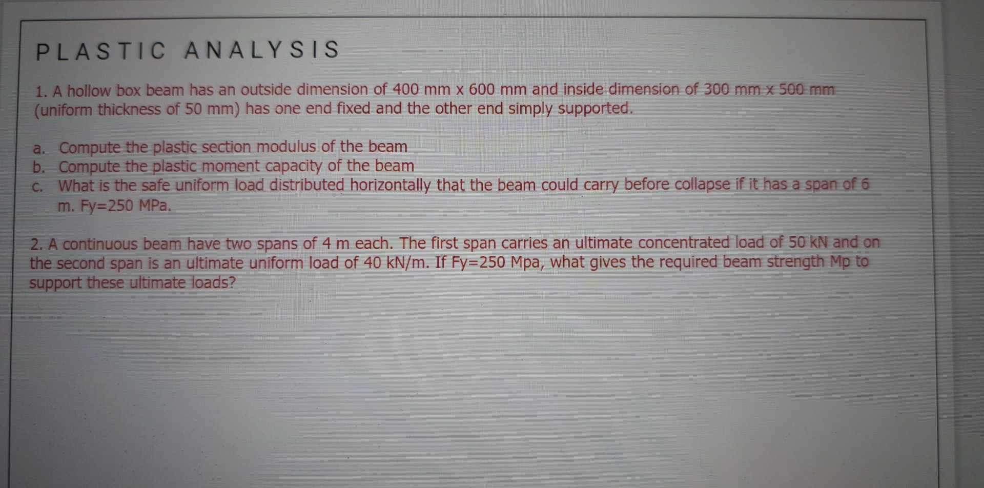 Solved 1. A hollow box beam has an outside dimension of 400 | Chegg.com