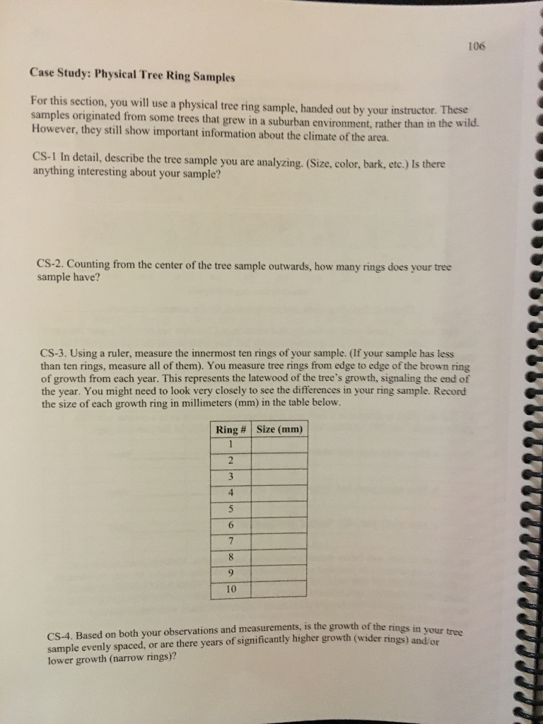 106 Case Study: Physical Tree Ring Samples For this | Chegg.com