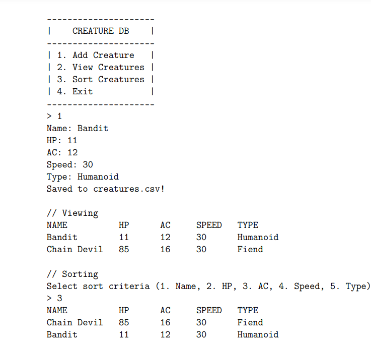 Solved 1. Build a monster database that allows the user to | Chegg.com