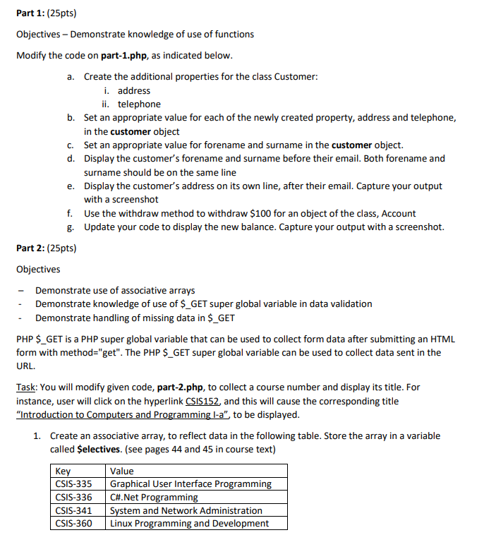 Solved Part 1: (25pts) Objectives - Demonstrate knowledge of | Chegg.com