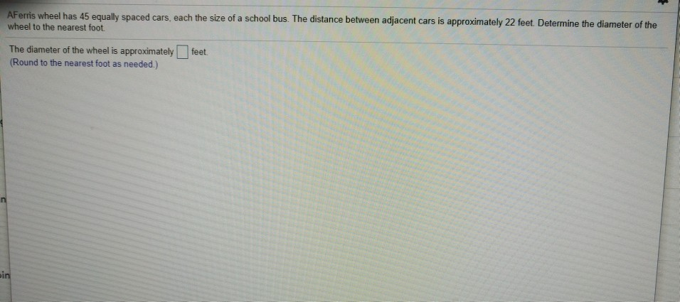 Solved AFerris wheel has 45 equally spaced cars, each the | Chegg.com