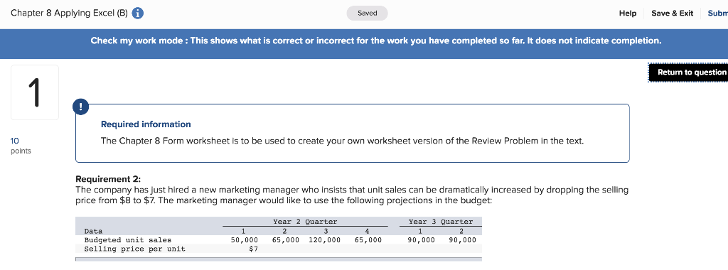 Solved Chapter 8 Applying Excel (B) Saved Help Save & Exit | Chegg.com