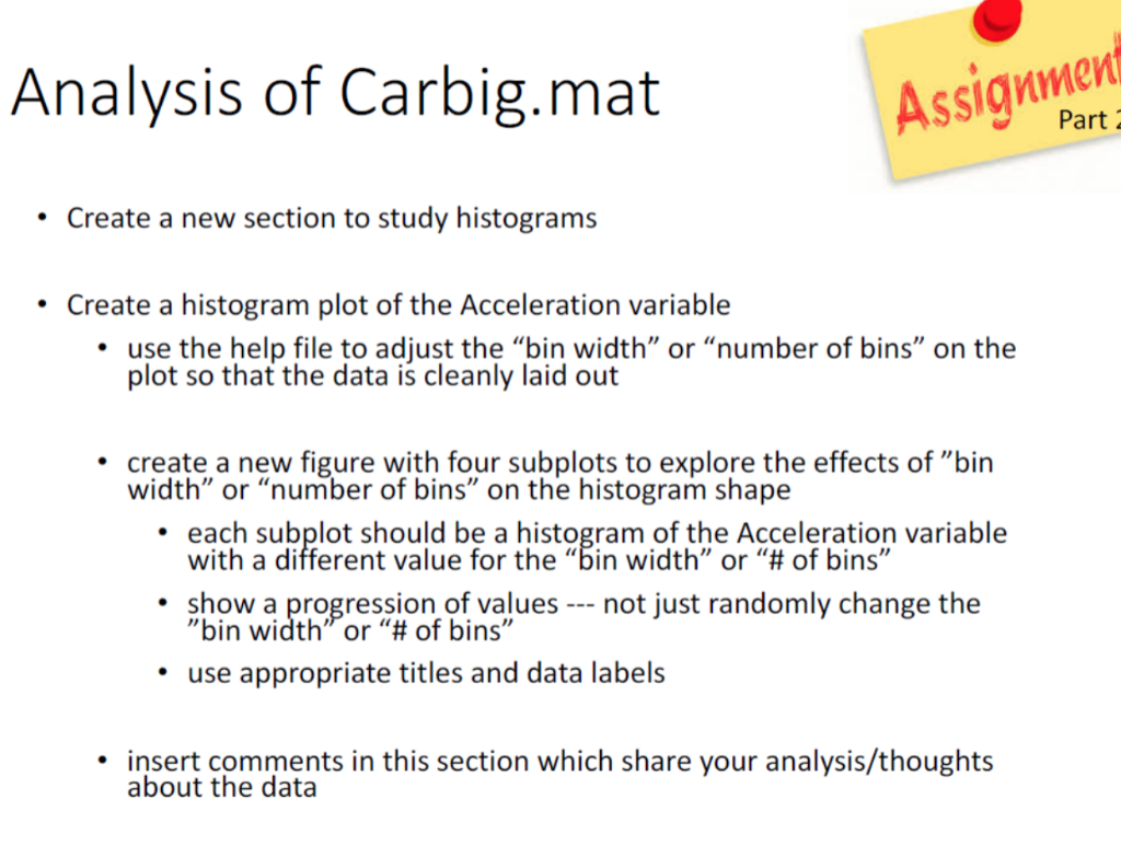 Analysis of Carbig.mat Assignment Part 2 Write a | Chegg.com