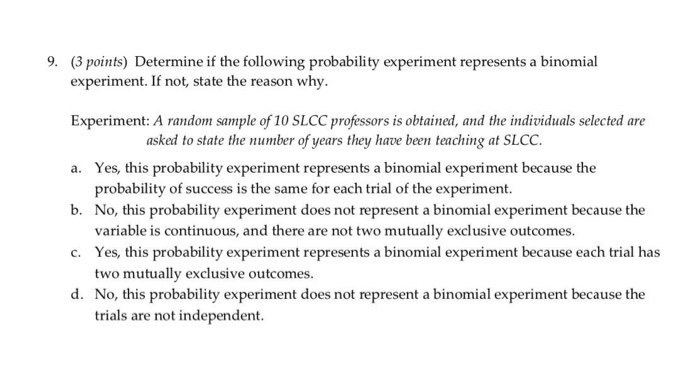 Solved 9. (3 points) Determine if the following probability | Chegg.com