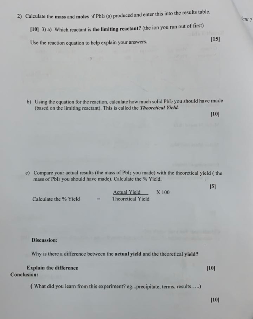 Solved Result Table: [10 Group Number Mass (g) Pb(NO3)2 Mass | Chegg.com