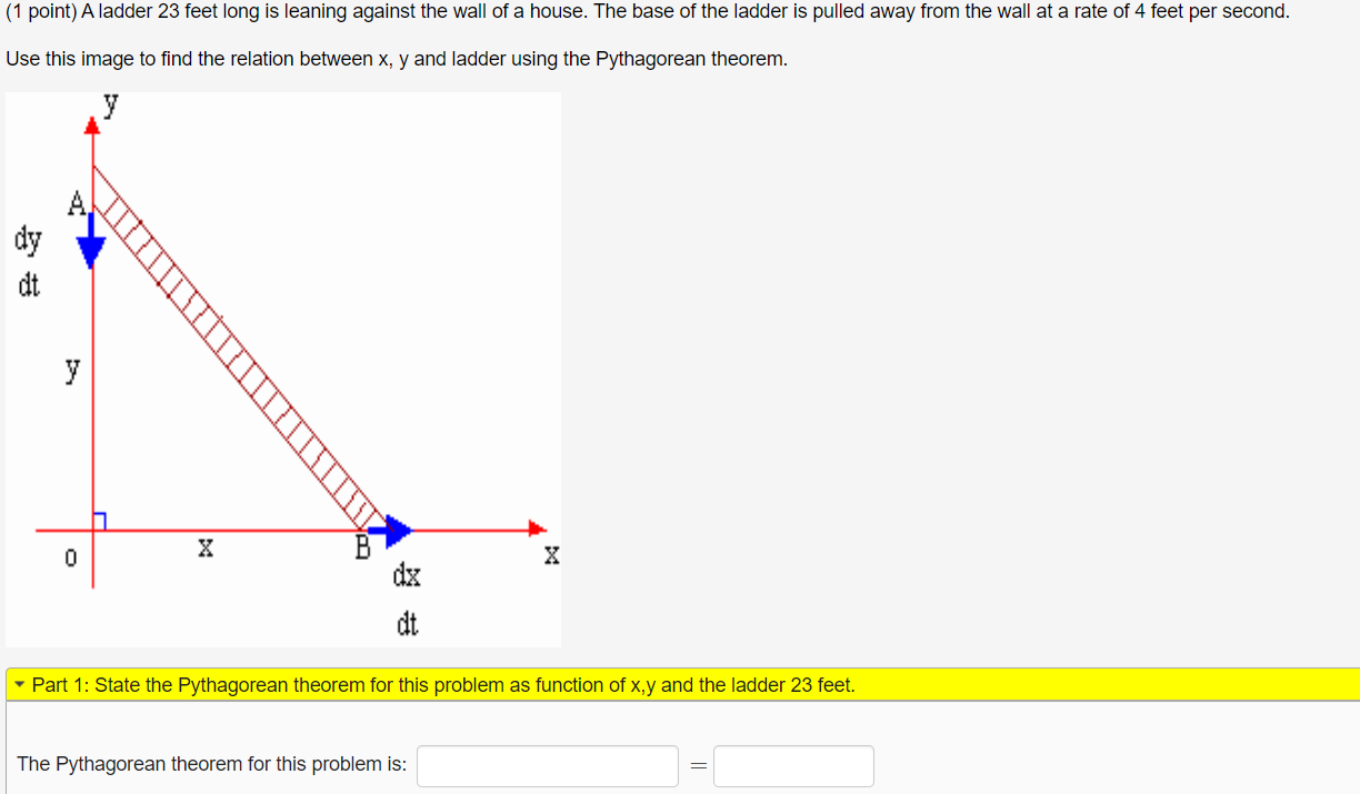 Solved (1 point) A ladder 23 feet long is leaning against | Chegg.com