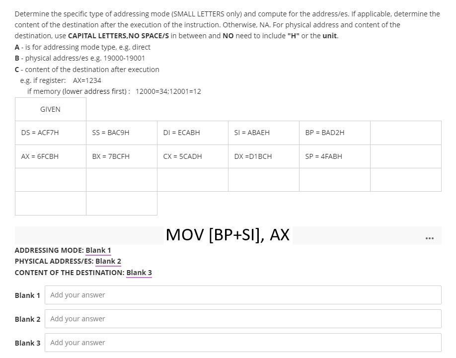 Solved Determine the specific type of addressing mode (SMALL | Chegg.com