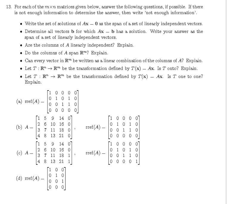 Solved 3. For each of the m×n matrices given below, answer | Chegg.com