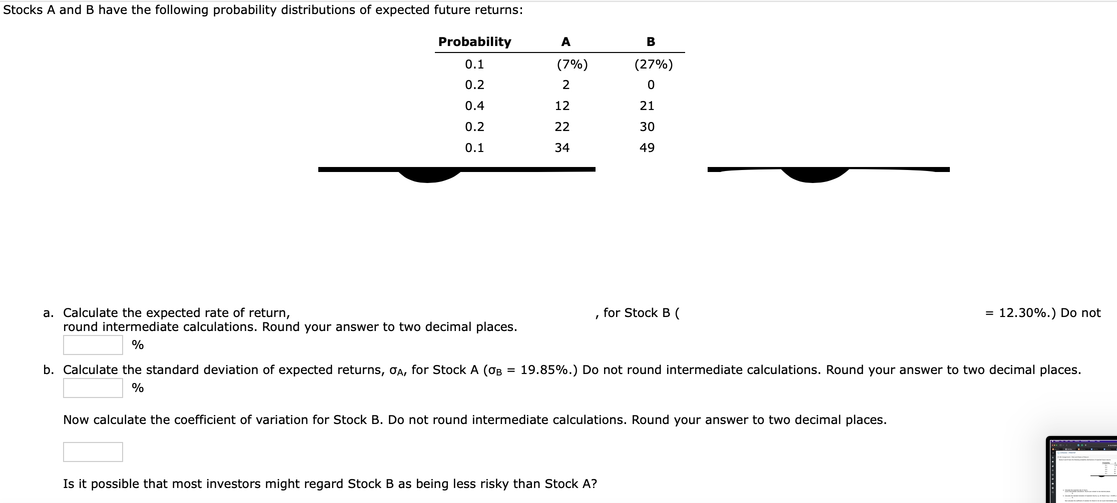 Solved Stocks A and B have the following probability | Chegg.com
