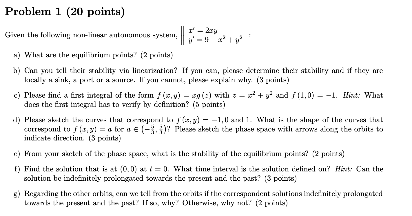 Solved Problem 1 (20 points) Given the following non-linear | Chegg.com