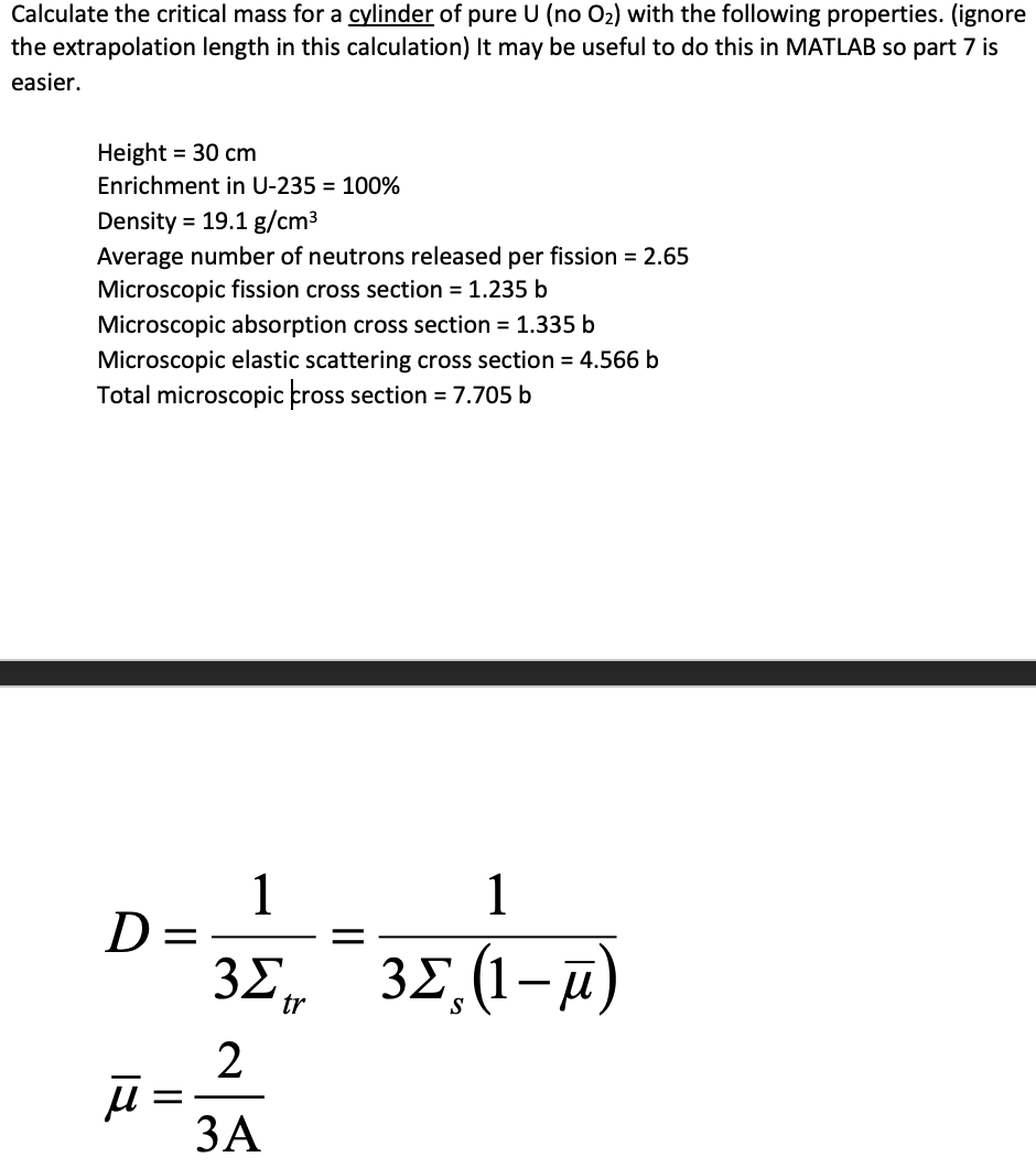 Solved Calculate the critical mass for a cylinder of pure | Chegg.com