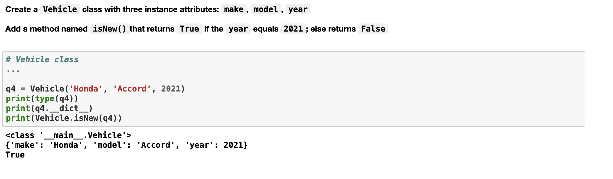 Solved Create a Vehicle class with three instance | Chegg.com