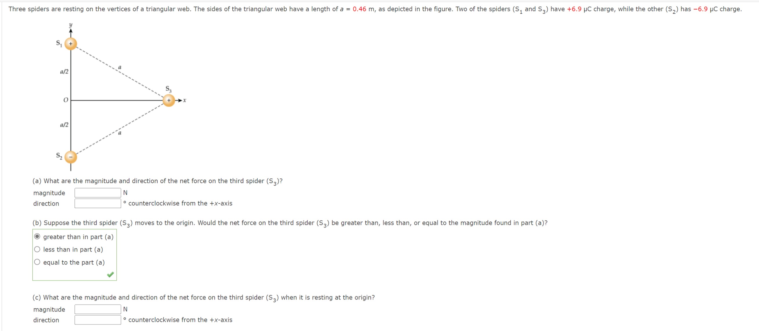 Solved (a) ﻿What are the magnitude and direction of the net | Chegg.com