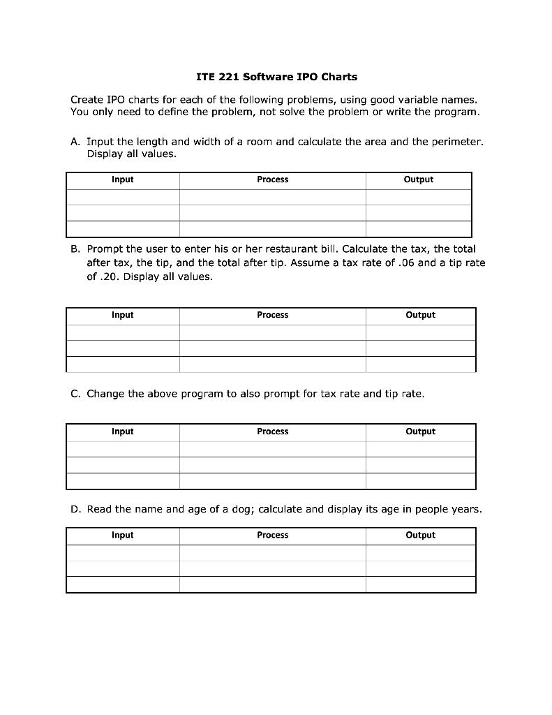 Solved Create IPO charts for the following problems using | Chegg.com