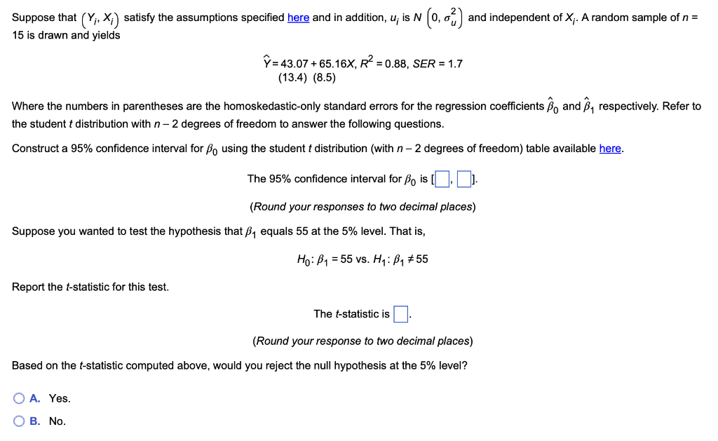 Solved Suppose that Yi, Xi satisfy the assumptions and in | Chegg.com