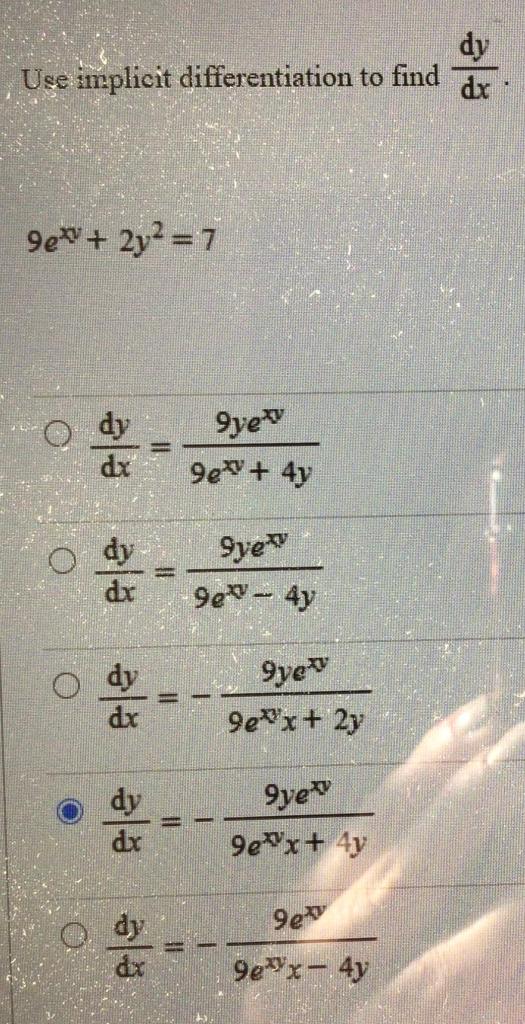 Solved Use implicit differentiation to find dy dr. 9eV+ 2y2 | Chegg.com