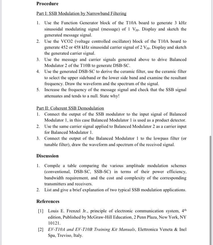 Solved Single Sideband (SSB) Modulation Objective 1. | Chegg.com