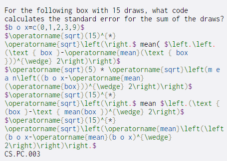 Solved For the following box with 15 draws, what code | Chegg.com