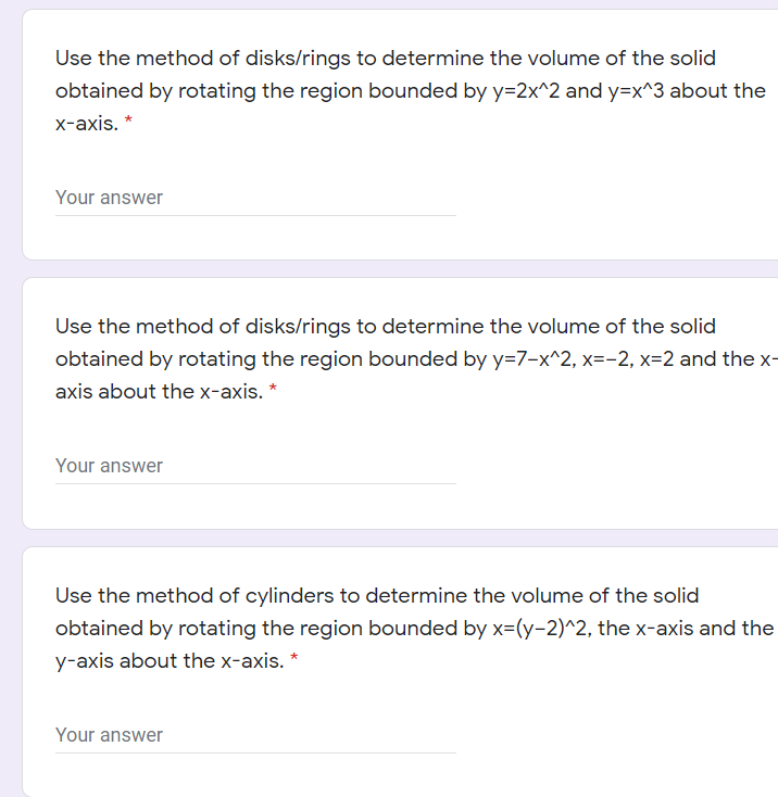 Solved Use the method of disks/rings to determine the volume | Chegg.com