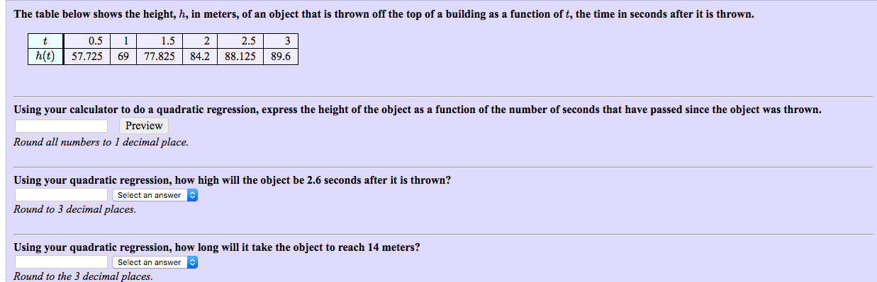 Solved The table below shows the height, h, in meters, of an | Chegg.com