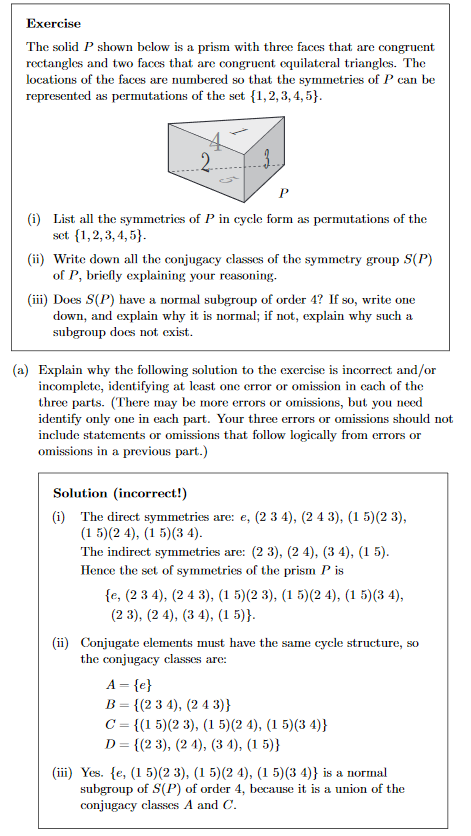Solved Exercise The solid P shown below is a prism with | Chegg.com