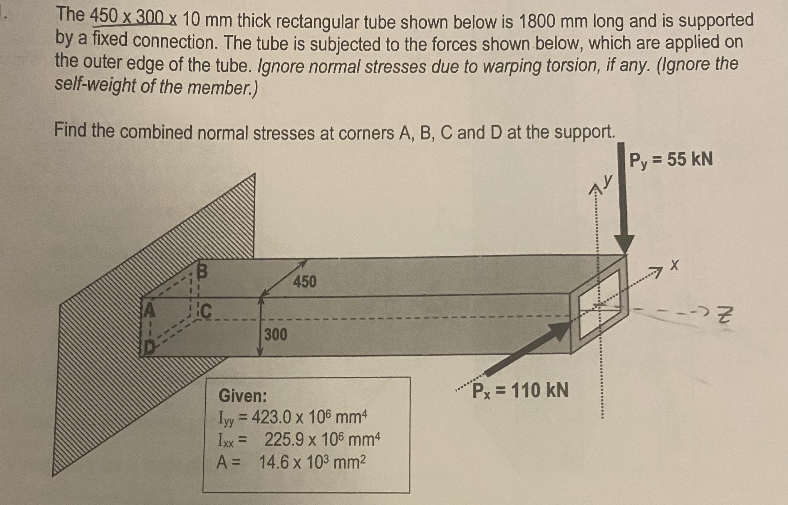 Solved The 450×300×10mm ﻿thick rectangular tube shown below | Chegg.com