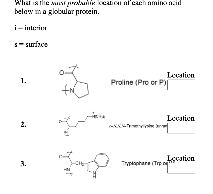 Solved What is the most probable location of each amino acid | Chegg.com