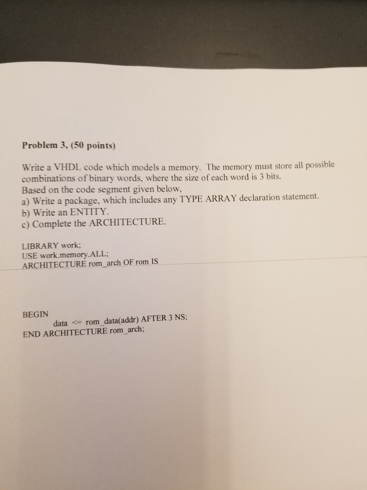 Solved Problem 3, (50 points) Write a VHDL code which models | Chegg.com