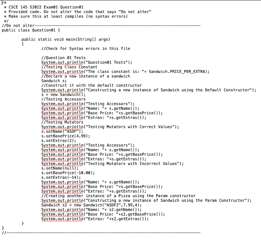 Solved Using the provided code (Question01.java and | Chegg.com