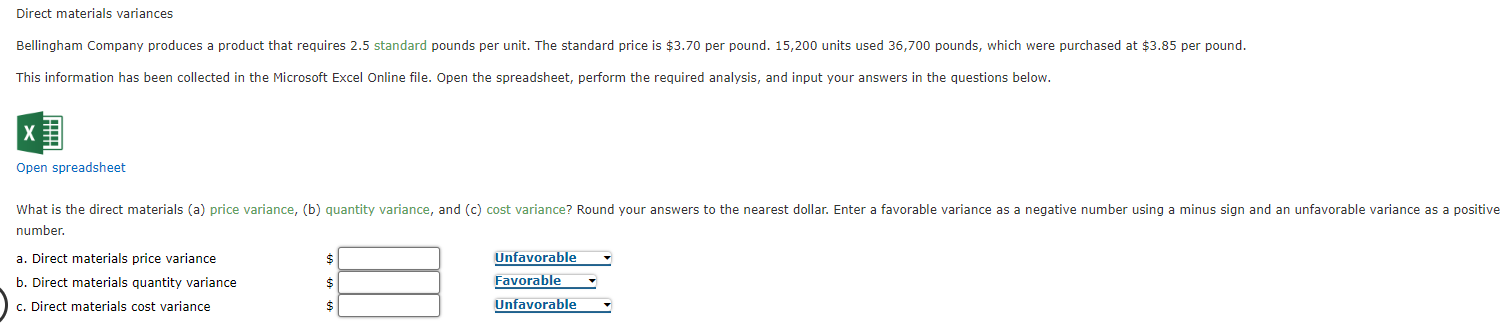 Solved Direct materials variancesBellingham Company produces | Chegg.com