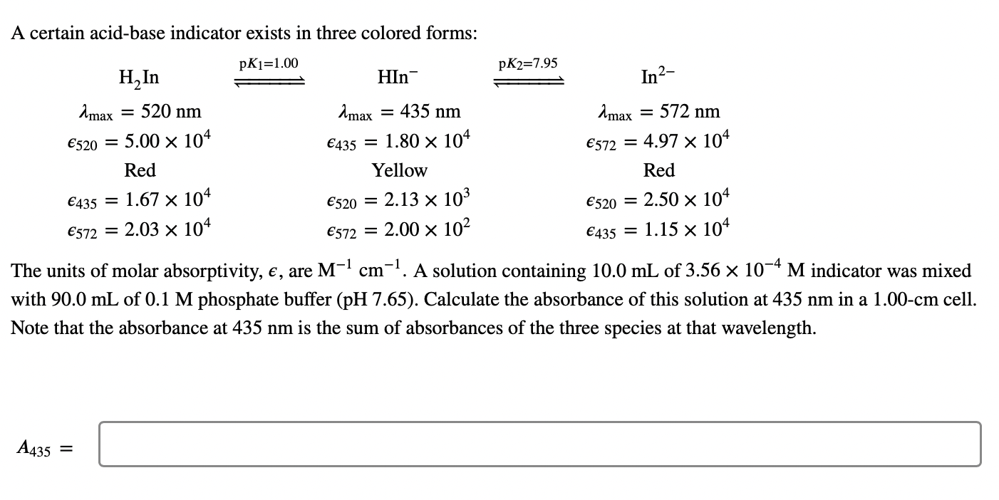 Solved Calculate the absorbance of this solution at 435 nm | Chegg.com
